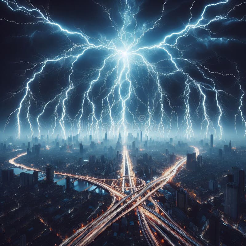Multiple Lightning Bolts Crisscrossing Across the Sky Stock Image ...