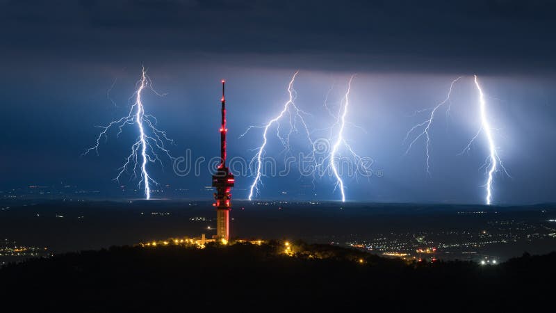 Multiple Lightning Strikes in the Night Skies Stock Image - Image of ...