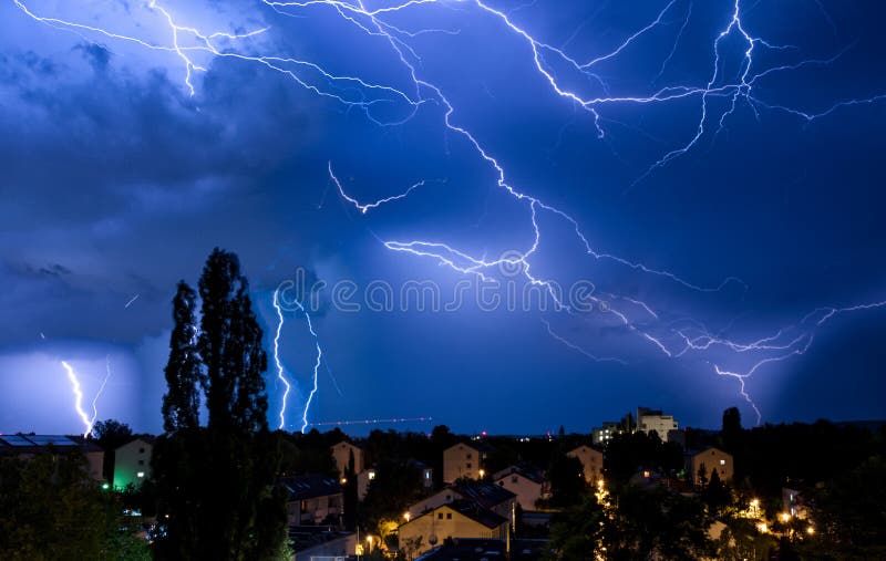 Multiple Lightning Strikes in Dramatic Sky Storm Manipulation Stock ...
