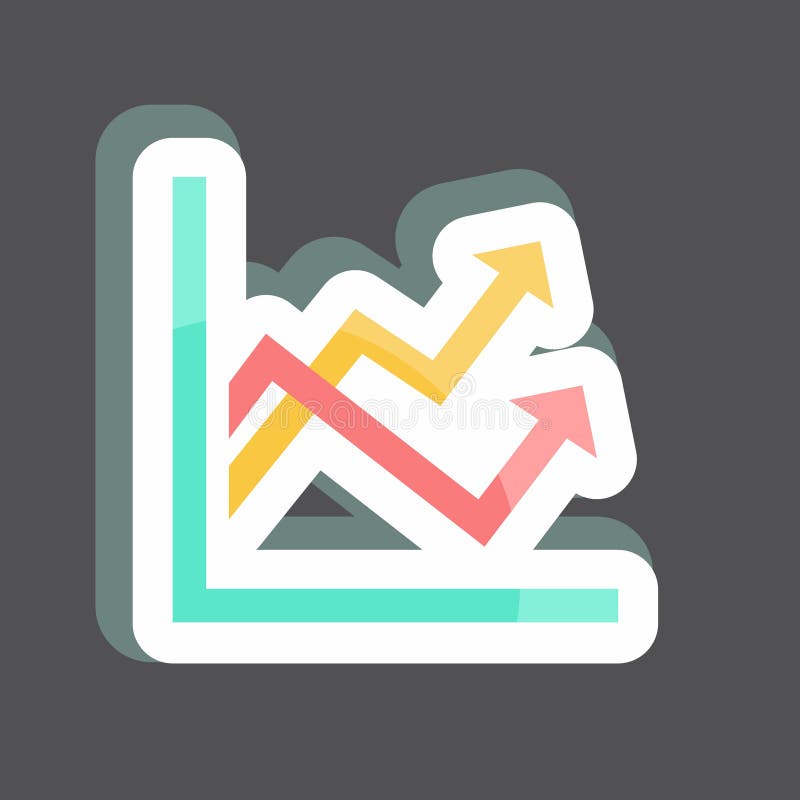 Multiple Line Graph Sticker in Trendy Isolated on Black Background ...