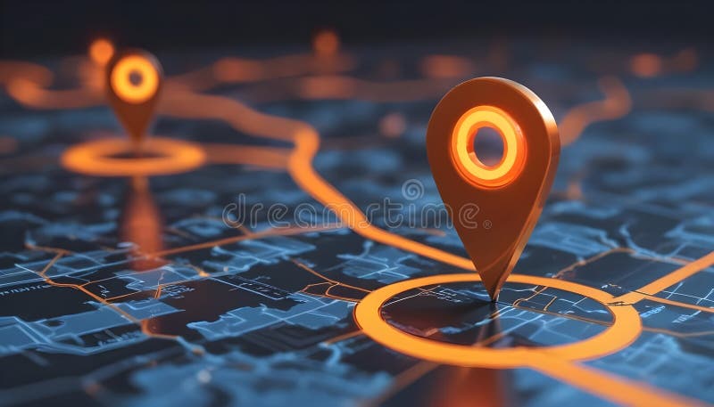 Multiple Location Pins on a Map, Indicating Points of Interest. Stock ...