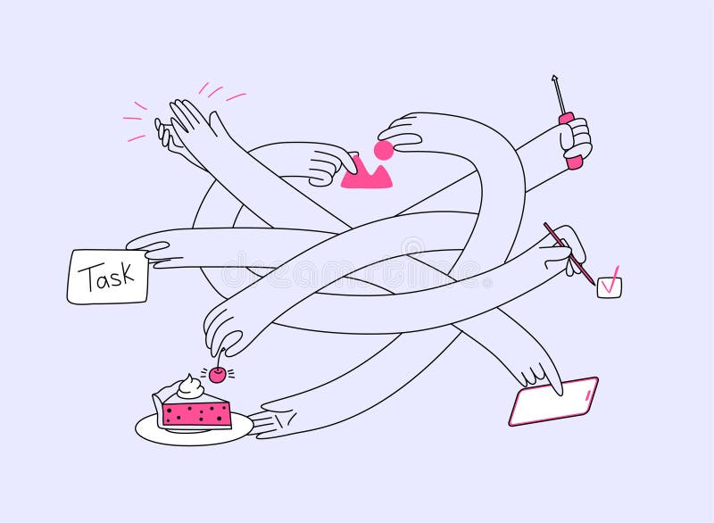 Flat Vector Illustration of Hands Representing Multitasking and ...