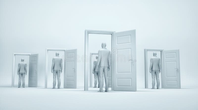 Multiple Man Standing in Front of Opened Doors Stock Illustration ...