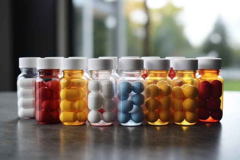 Multiple Medicine Bottles Full of Different Pills. AI Generated Stock ...