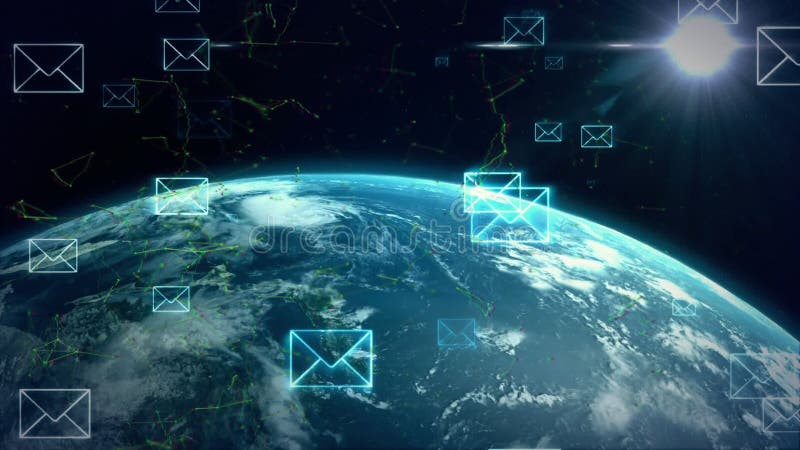 Multiple Message Icons Against Spot of Light and Spinning Globe on ...