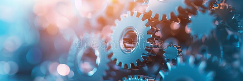 Multiple Metal Gears Interconnected with a Blurred Background. Symbol ...