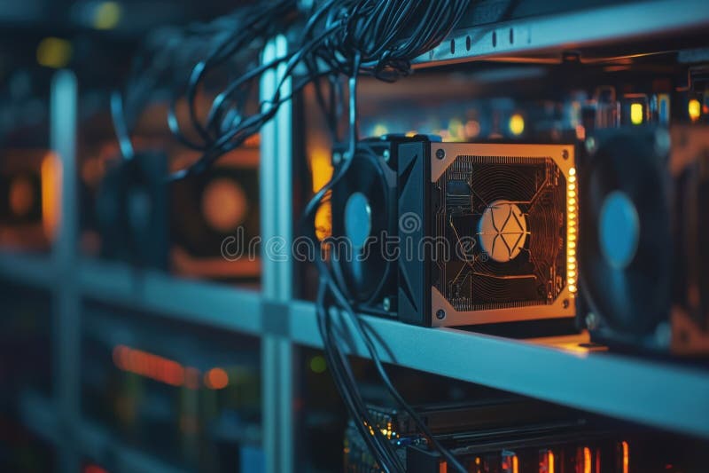 Multiple Mining Rigs with Glowing Lights in a High-tech Data Center at ...