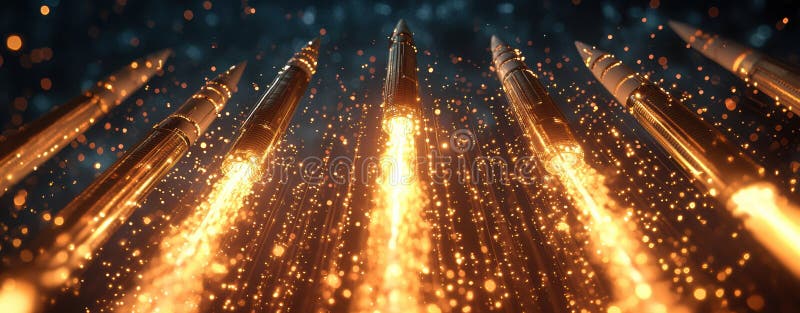 Multiple Missiles Launching into the Night Sky Stock Illustration ...