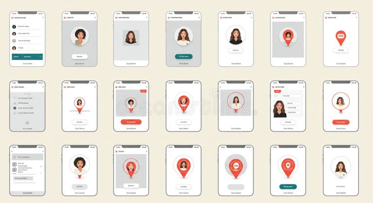 Multiple Mobile App Interface Screens Displayed in a Grid Layout ...