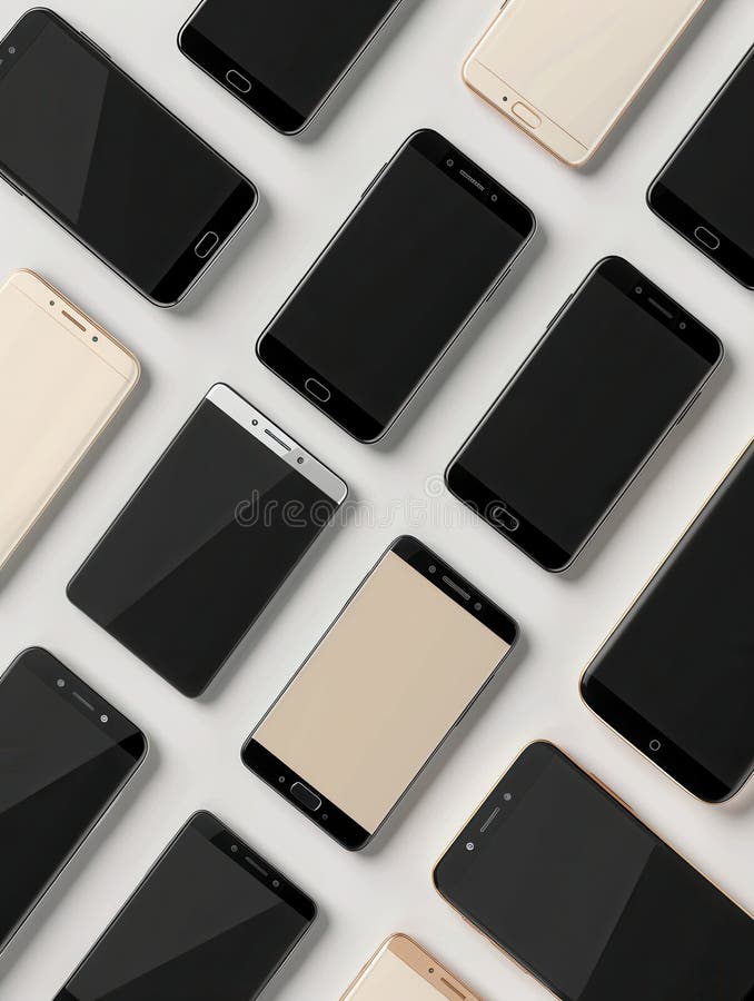 Multiple Modern Smartphones are Arranged on a Clean, White Surface in a ...