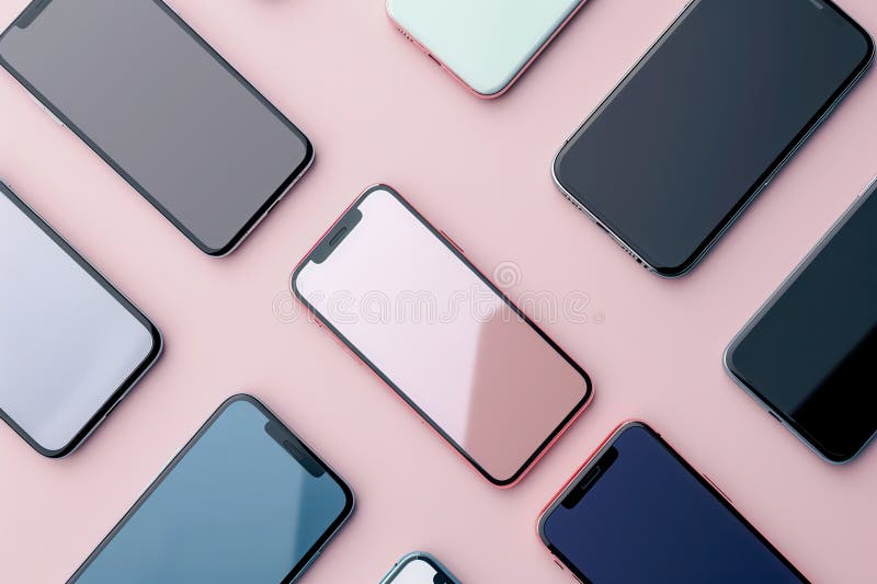 Multiple Modern Smartphones are Displayed in Various Angles on a Pink ...