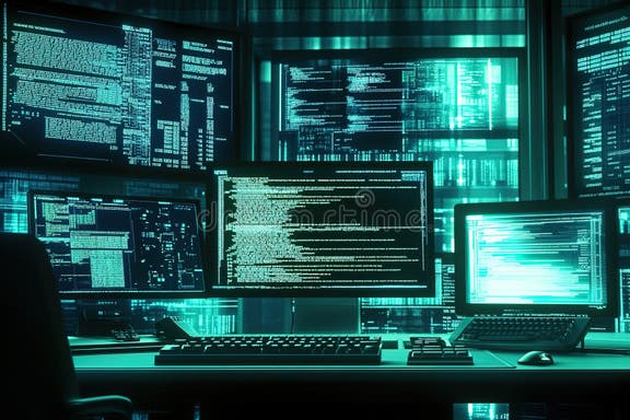 Multiple Monitors Displaying Complex Code: Software Development ...