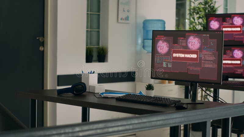 Empty Programming Workspace with Big Monitor Screen Shows Code Stock ... Empty Programming Workspace with Big Monitor Screen Shows Code Stock ...