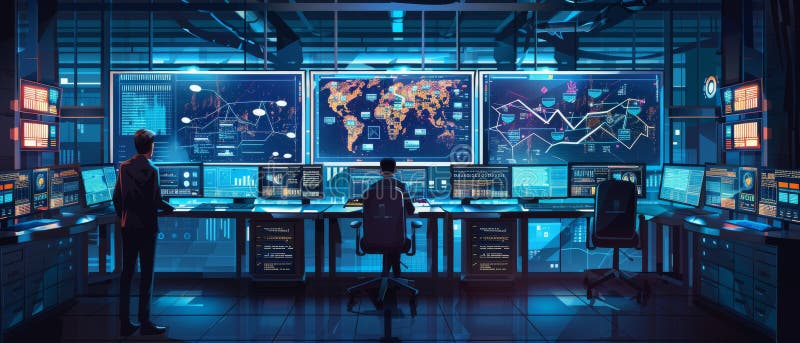 The System Control Center Operator Works Surrounded by Displays Showing ...