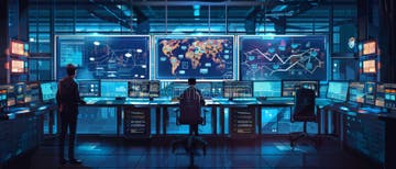 Multiple Monitors with Graphic Images Surround the System Control Room ...