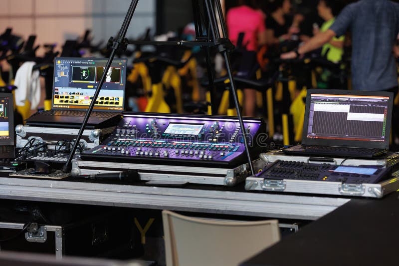 Multiple Monitors and Other Professional Equipment for Lighting, Sound ...