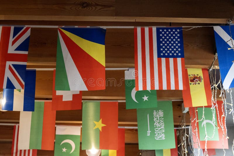 Multiple Nation Flags Hangs from Ceiling Stock Image - Image of flag ...