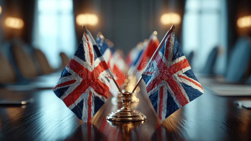Multiple National Flags Arranged Opposing Formations Negotiation Table ...
