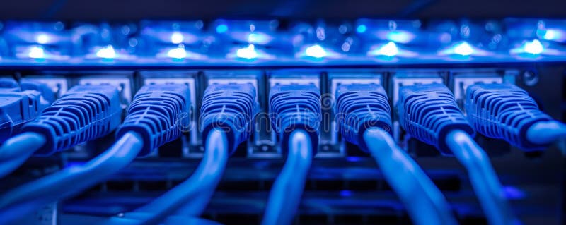Multiple Network Cables in Blue Light Stock Image - Image of bandwidth ...
