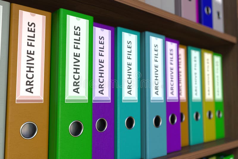 Multiple Office Binders with ARCHIVE FILES Inscription. 3D Rendering ...