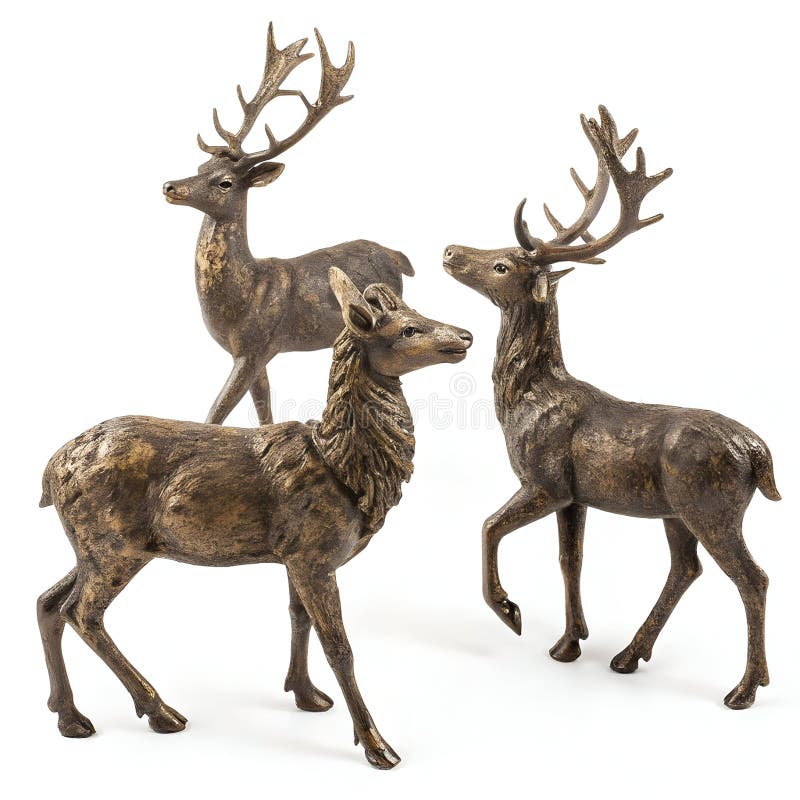 Multiple Old Bronze Deer Isolated on White Background Stock Photo ...