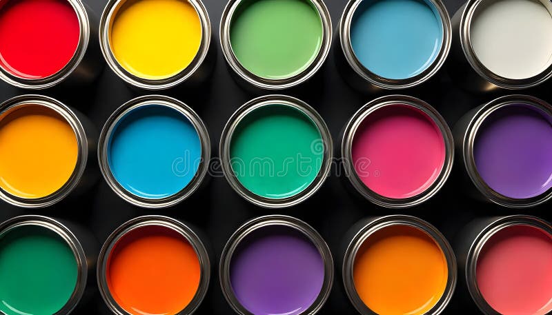 Multiple Opened Paint Tin Cans Arranged in a Neat or Artistic Layout ...