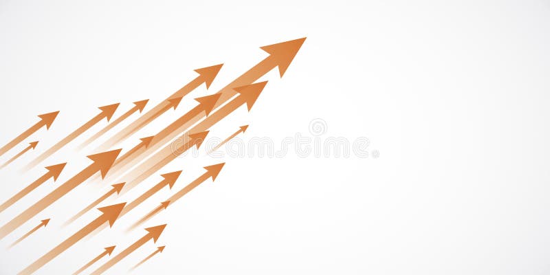 Multiple Orange Arrows Pointing Upwards on a White Background. 3D ...