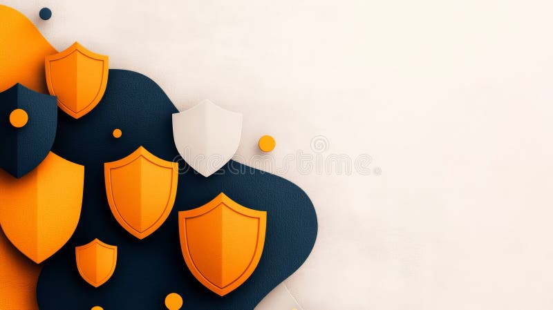 Multiple Orange and Black Shields on White Background, a Symbol of ...