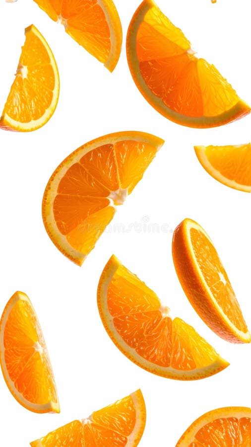 Multiple Orange Wedges Gently Drifting on Transparent Background Stock ...