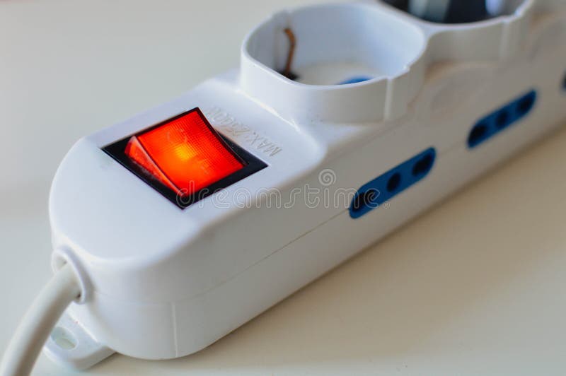 Multiple Outlets with Red Button on Stock Photo - Image of close ...