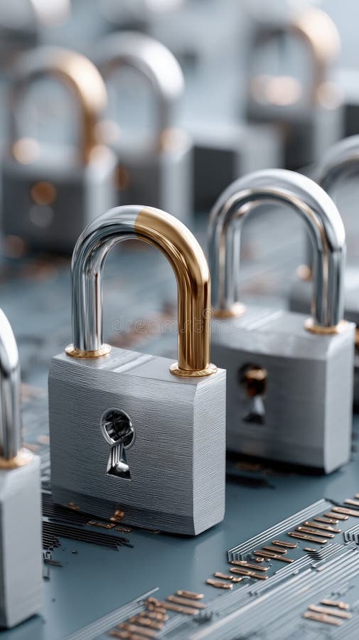 Multiple Padlock Icons in Blue Highlight Themes of Cyber Protection and ...