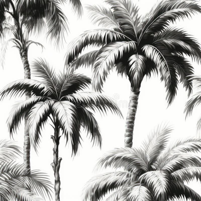 Multiple Palm Trees in Black and White, Created Using Generative Ai ...