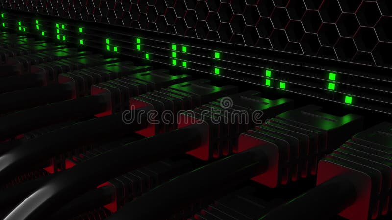 Multiple Patchcord Connectors and Blinking Green LEDs Stock Footage ...