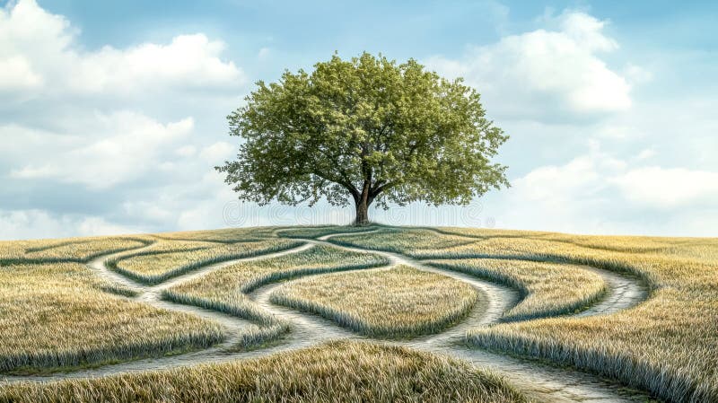 Choosing the Right Path, a Lone Tree Stands on a Hill with Diverging ... Choosing the Right Path, a Lone Tree Stands on a Hill with Diverging ...