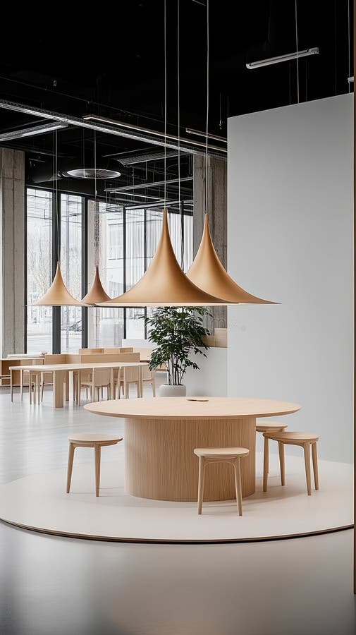Multiple Pendant Lamps of Unique Shapes and Sizes Hang from the Ceiling ...