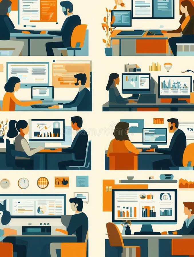 Multiple People Focus on Their Computer Screens while Working on ...
