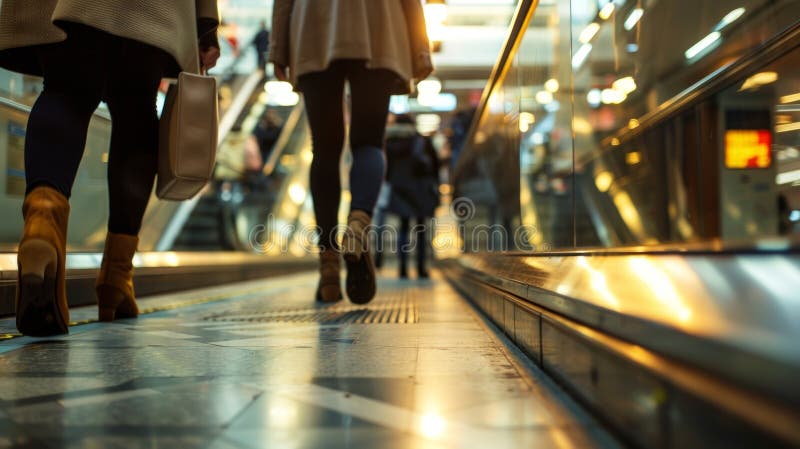 Multiple People Walking Towards the Escalators that Lead To the Train ...