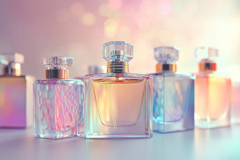 Multiple Perfume Bottles in Pastel Colors Create an Elegant Display ...