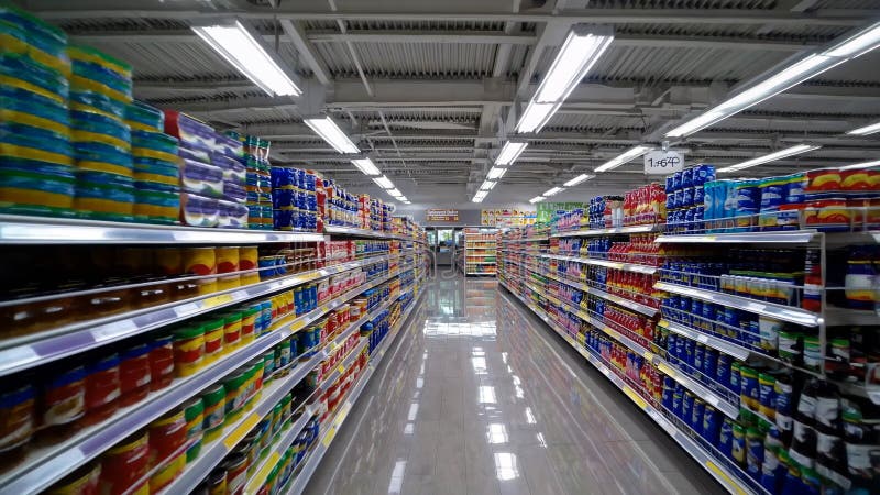 Multiple Perspectives Showcase a Vibrant Supermarket Aisle, Brimming ...