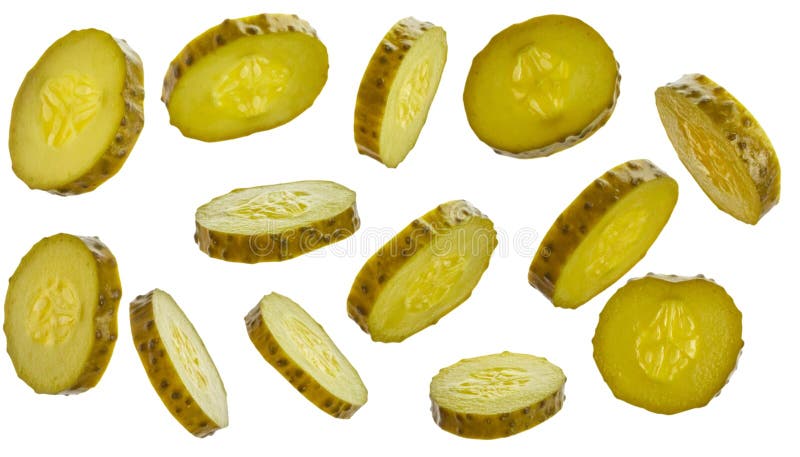 Multiple Pickle Slices Falling with Transparent Background Stock Photo ...