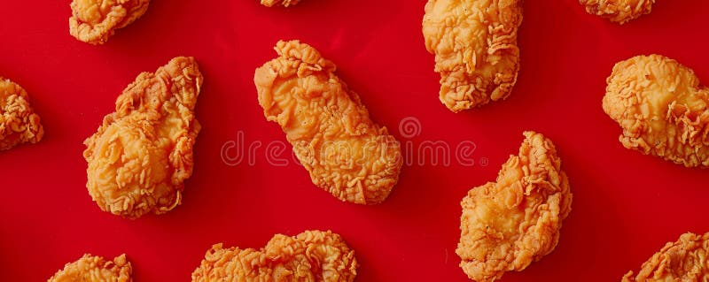Multiple Pieces of Fried Chicken on a Red Background Stock Image ...