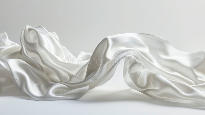 White Silk Satin Cloth Pieces are Gracefully Floating and Undulating in ...