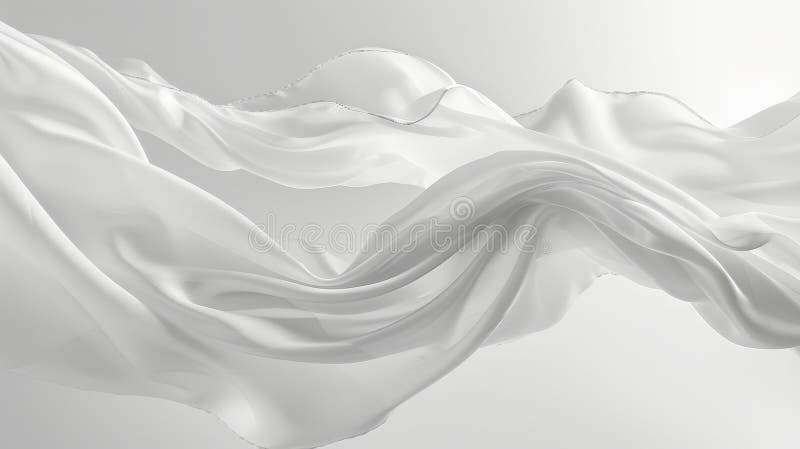 Multiple Pieces of White Silk Satin Cloth Gracefully Float and Drift in ...
