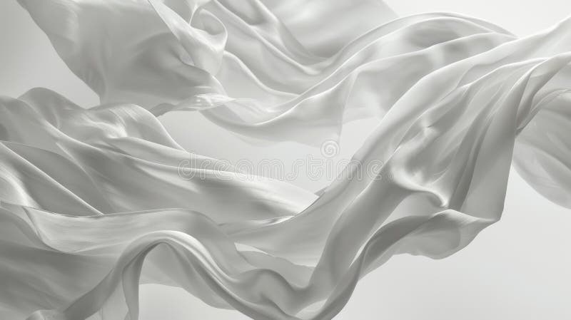 White Silk Satin Cloth Pieces are Gracefully Floating and Undulating in ...