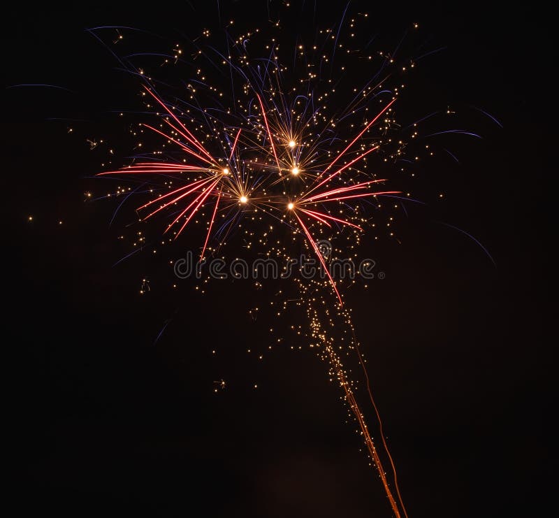 Multiple Pink and Purple Fireworks at Night Stock Photo - Image of ...