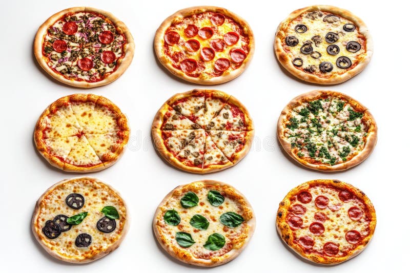 Multiple Pizza Varieties on a Table, Perfect for Food Styling or ...