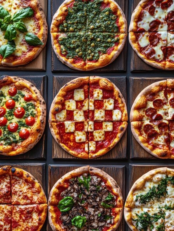 Colorful Arrangement of Pizzas in a Vibrant Chessboard Pattern ...