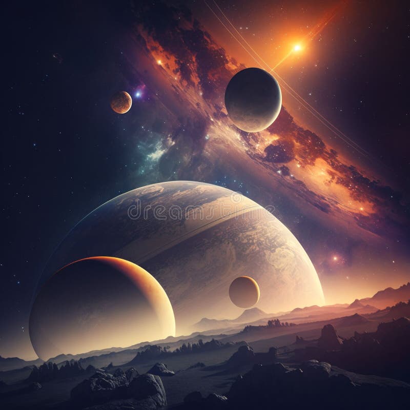 Multiple Planet View from Moon Stock Illustration - Illustration of ...
