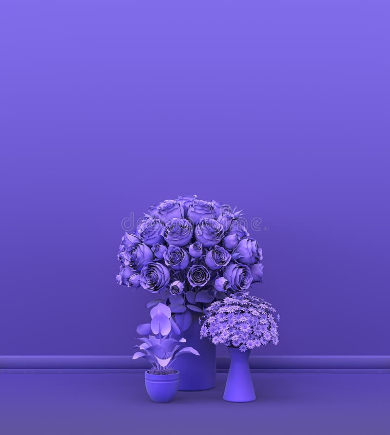 Multiple Plants Front of a Solid Color Wall in Violet Room for Copy ...