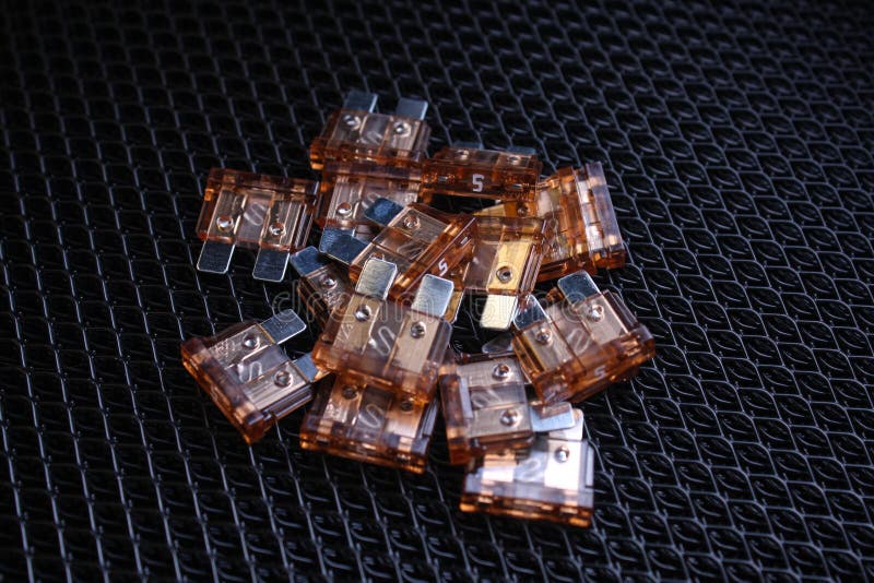 Multiple Plastic Brown Car Fuses On Black Background Stock Image ...
